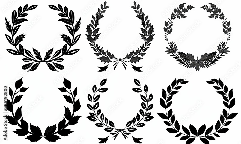 Contains five Lorbeerkranz moderns in black. Each symbol is combined ...