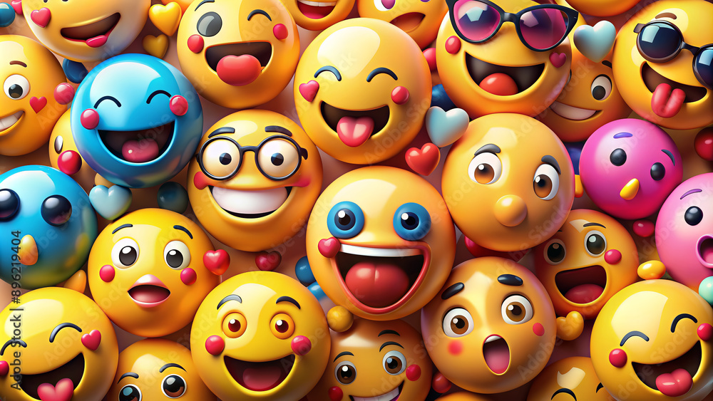 Vibrant assortment of stylized facial expressions, whimsical emoticon ...