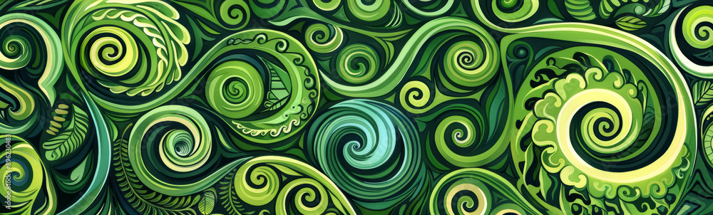 Maori Polynesian pattern koru spiral swirls design, floral background ...