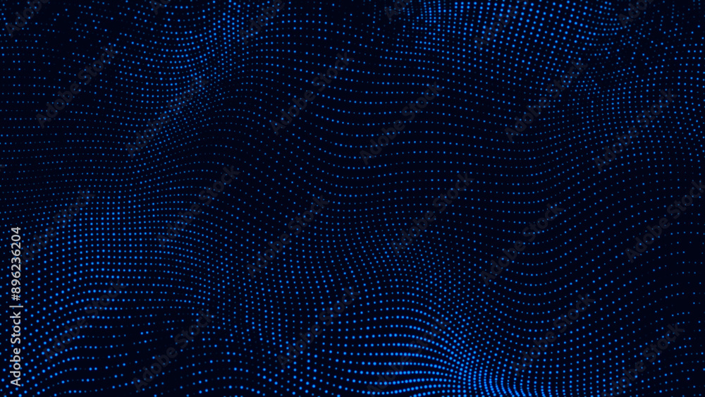 abstract blue dot wave technology background with blue light digital ...