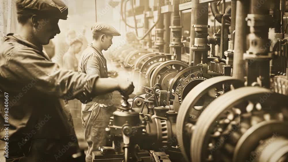 Vintage sepia image of workers in an industrial factory Stock Video ...