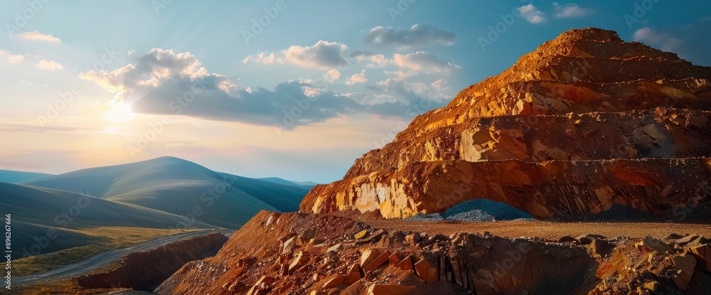 An Open-Pit Diamond Mine With Surface Mining And A Hydraulic Excavator ...