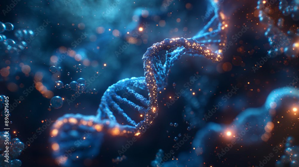 A detailed representation of a DNA helix, intricately wound in a spiral ...