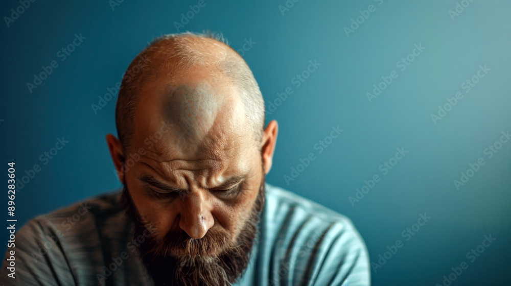 Alopecia awareness month. Sad man with hair loss problem. Person with ...