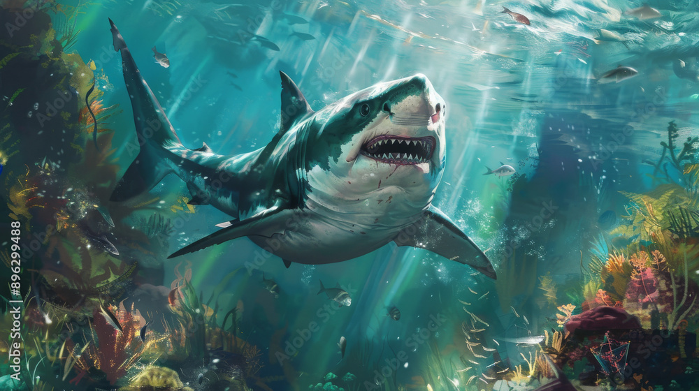 Amazing wallpaper for your desktop featuring a fearsome shark in its ...