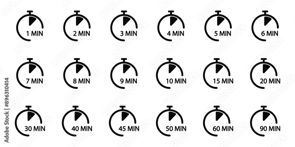 Timer, stopwatch, clock isolated set icons with different time ...