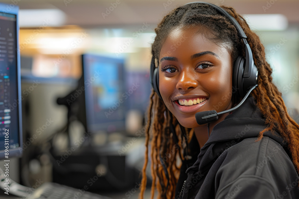 Professional Call Center Interaction with Smiling Faces Stock Photo ...