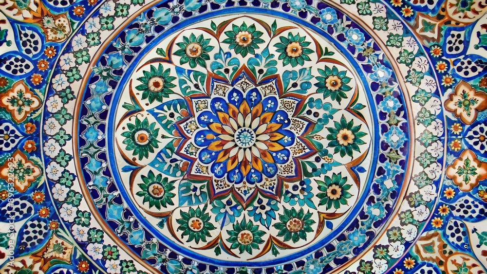 Uzbek pattern, ceramic background. Culture and art of Taskent ...