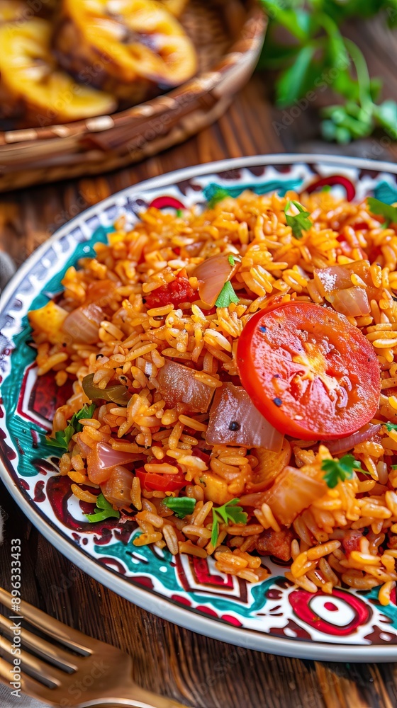 Jollof rice on a white plate, homemade nigerian jollof rice on a plate ...