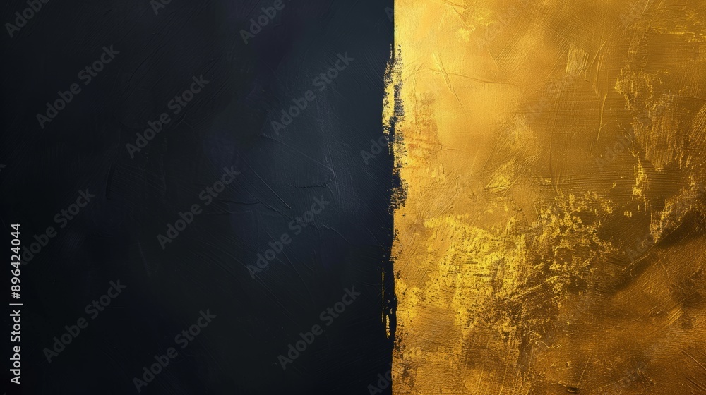 Abstract image showing a textured background with black and gold paint ...