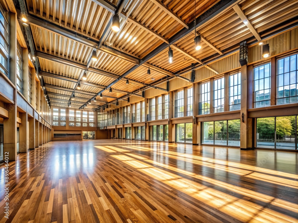 Vibrant photo of an empty university hall with natural light pouring in ...
