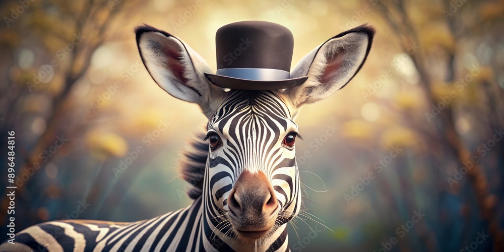Whimsical zebra dons a debonair top hat, complete with a fluffy rabbit ...