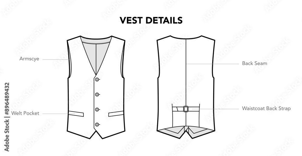 Set of Vest Details, diagram with names styles technical fashion ...