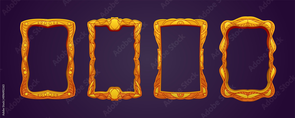 Stylish A4 frames, gold engraving or carved wood. Frame template with ...