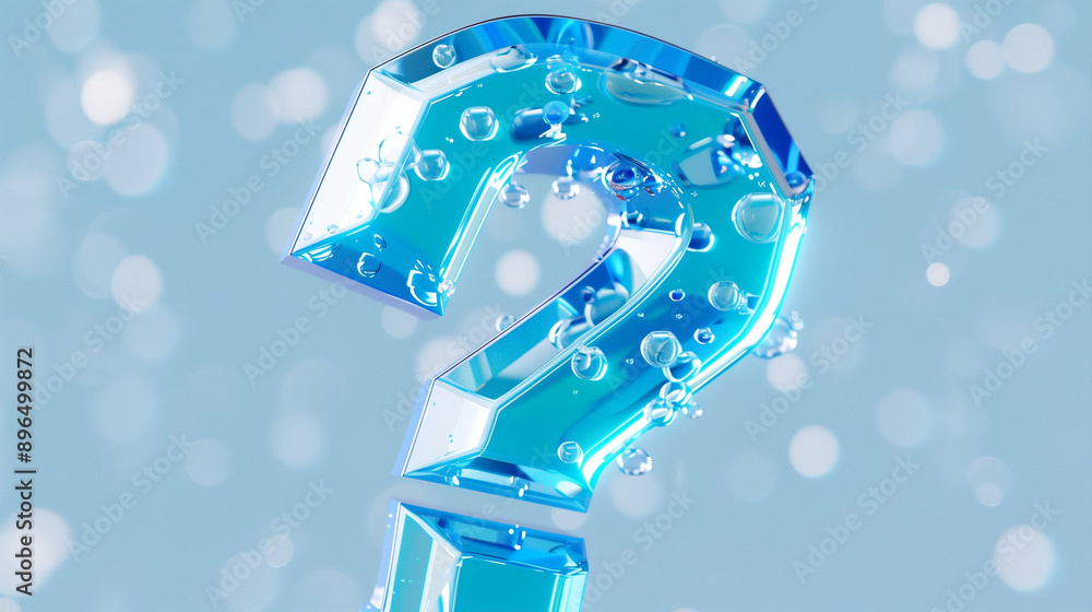 Shiny Blue Question Mark Surrounded by Water Bubbles Against a Light ...