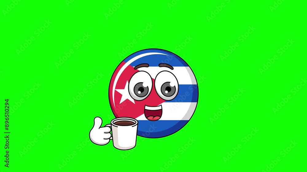 cuba flag emoticon with drinking coffee style, emoji emoticon animation ...