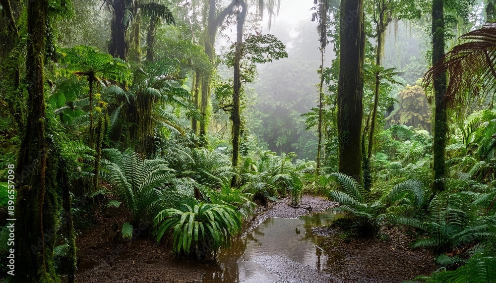 Una densa selva tropical con árboles altos y una diversidad de flora y ...