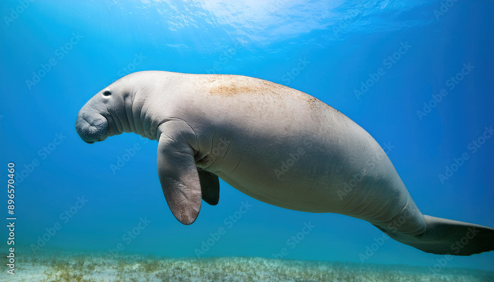 Animal concept of a West Indian manatee - Trichechus manatus - swiming ...