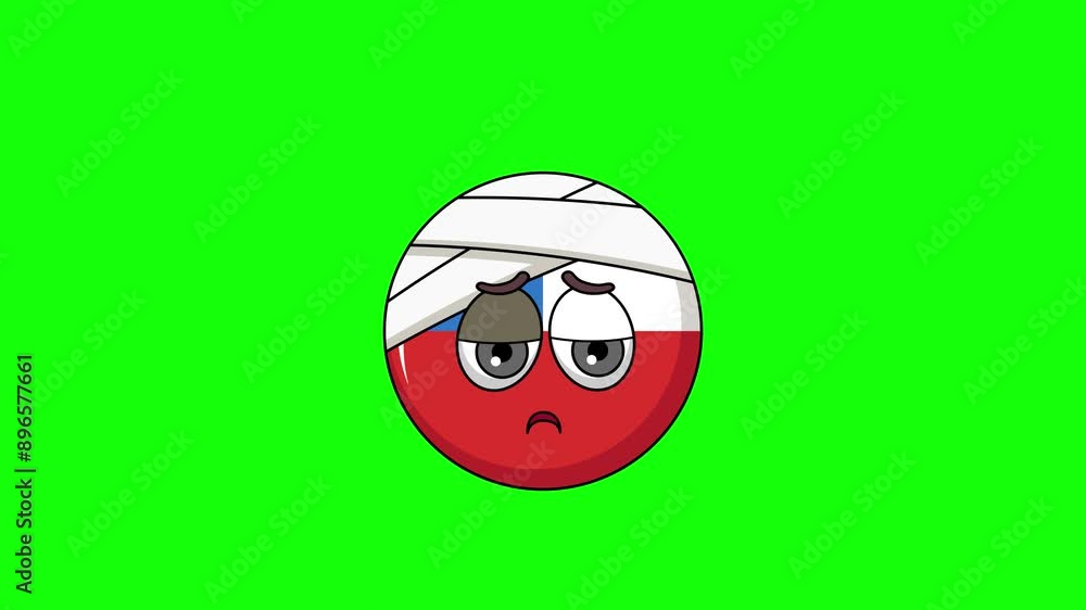 chile flag emoticon face with head bandage, emoji loop animation vídeo ...