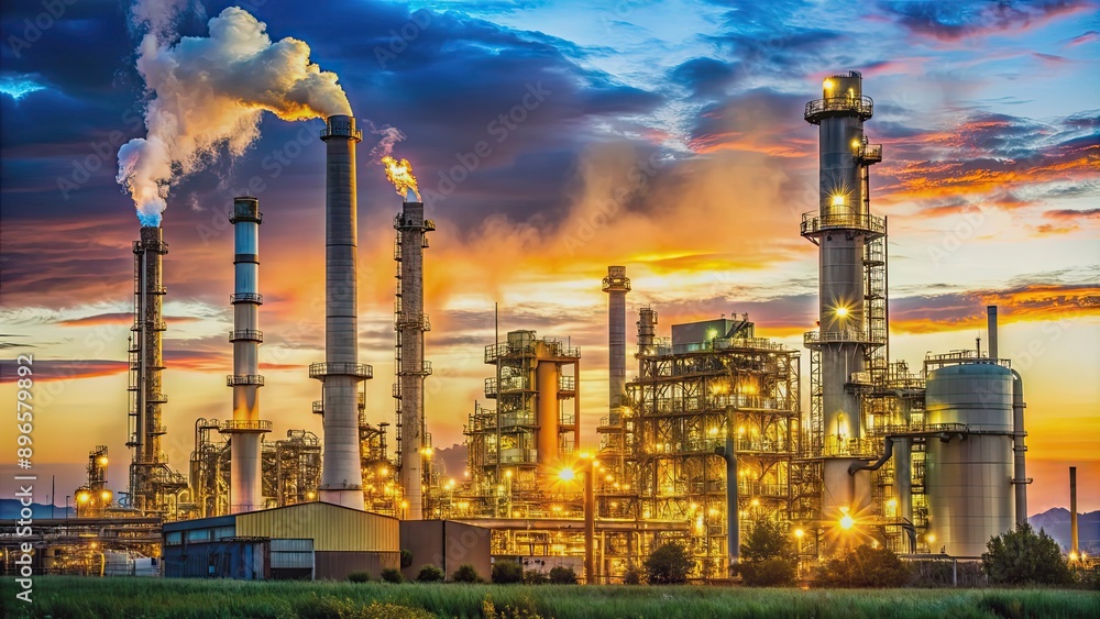 Refinery emitting greenhouse gases during oil refining process ...