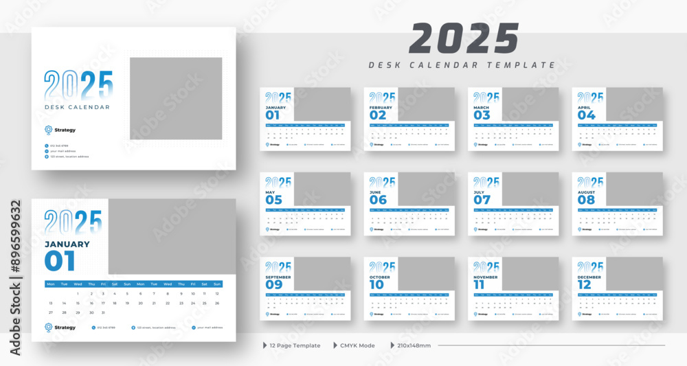 Desk calendar 2025 planner template, corporate desk calendar schedule ...
