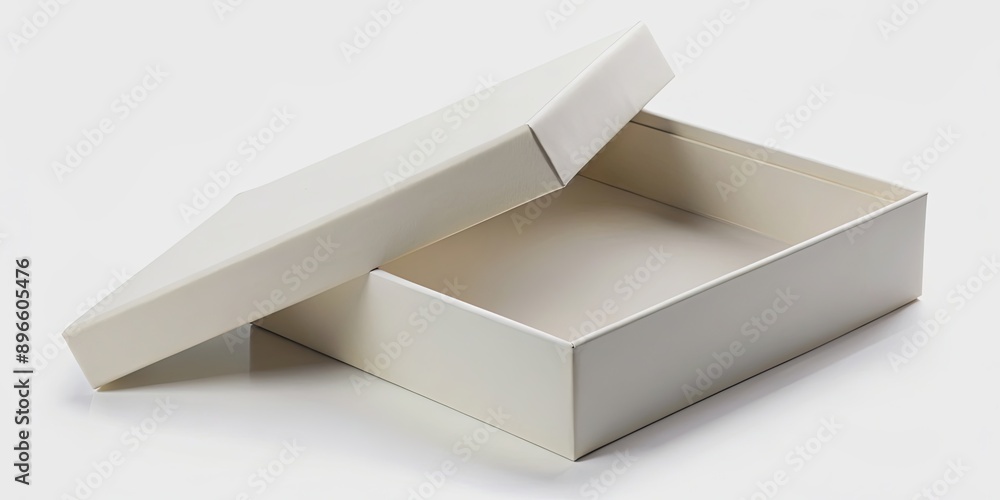 Blank open rectangular box with separate lid isolated on white ...