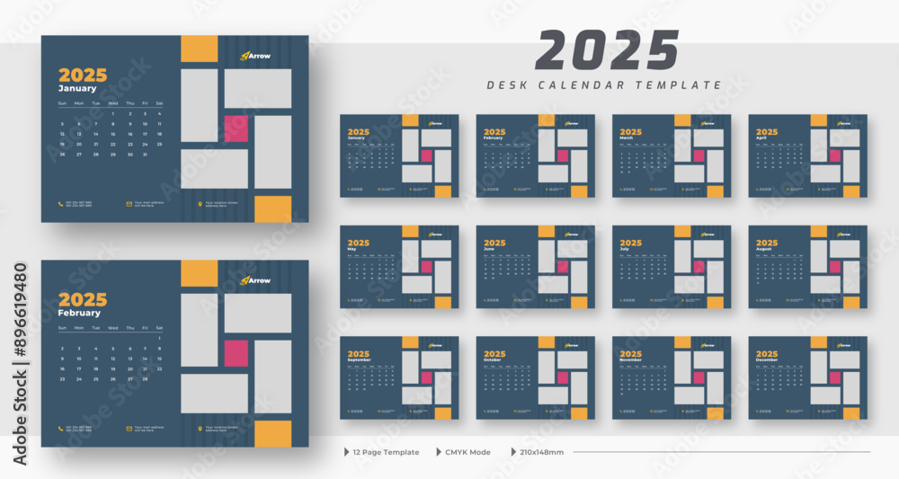 Desk calendar 2025 planner template, corporate desk calendar schedule ...