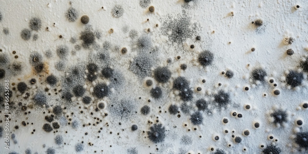 Black mold spores spreading on a wall surface, mold, spores, black ...