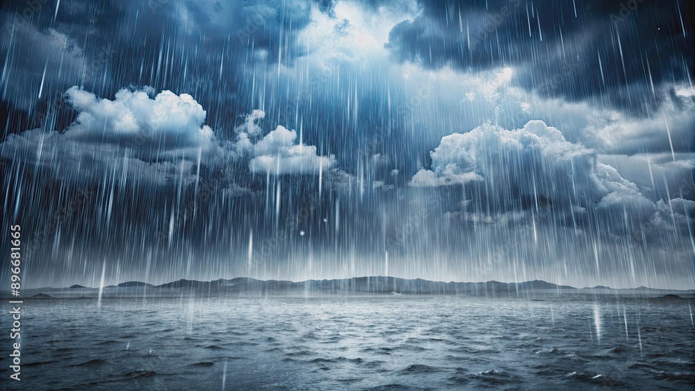 Sad rain with steady falling raindrops and dark sky , melancholic ...
