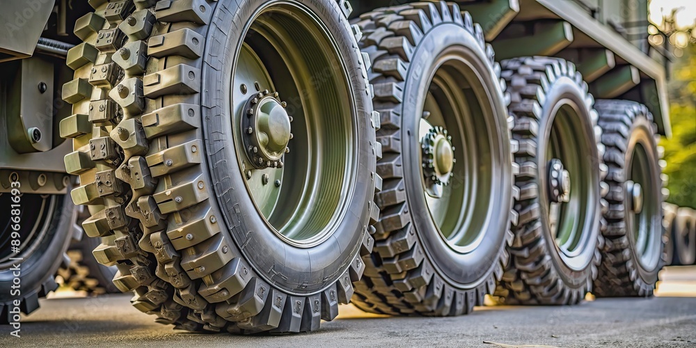 Big military vehicle wheel with heavy-duty treads , army, defense ...