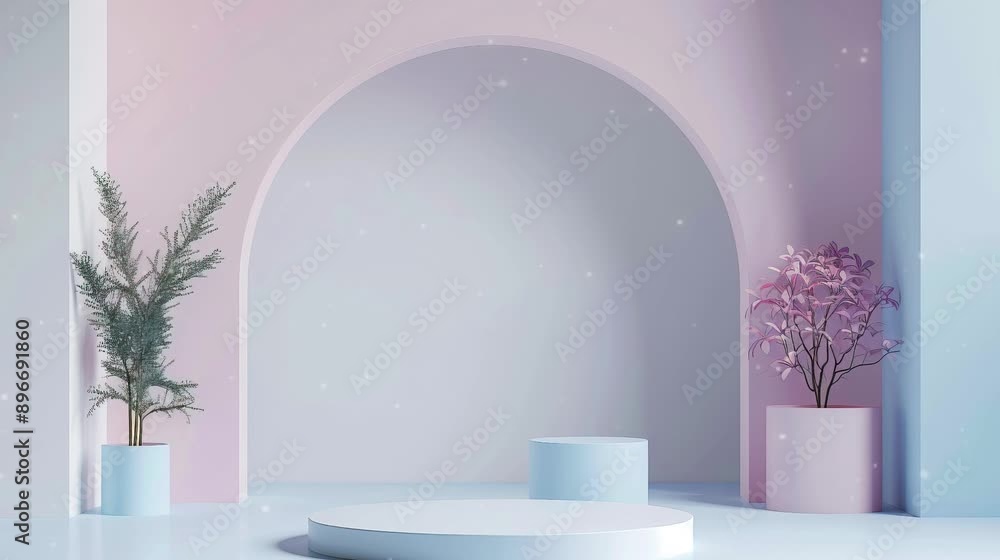 Video of 3d podium mockup scene front view with blue and pink pastel ...