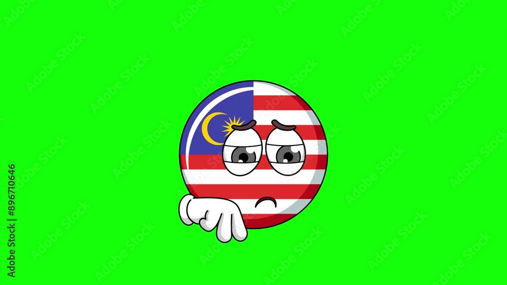 Sad malaysia flag cartoon, mascot animation with green screen Stock ...