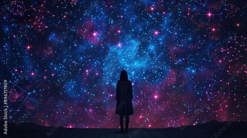 Star-filled night sky with floating ethereal symbols, subconscious ...