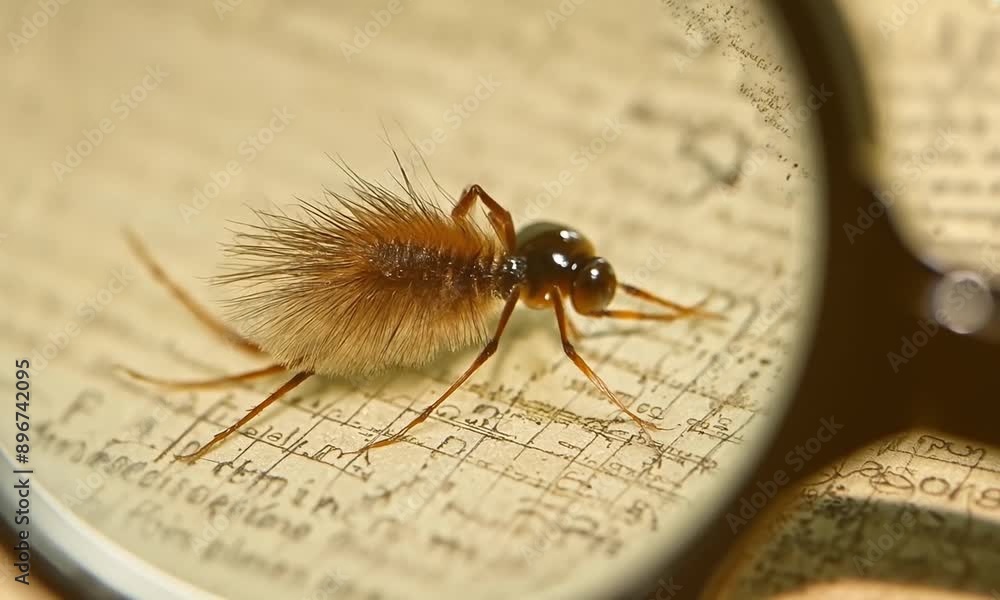Generative ai motion animation of a flea through a magnifying glass ...