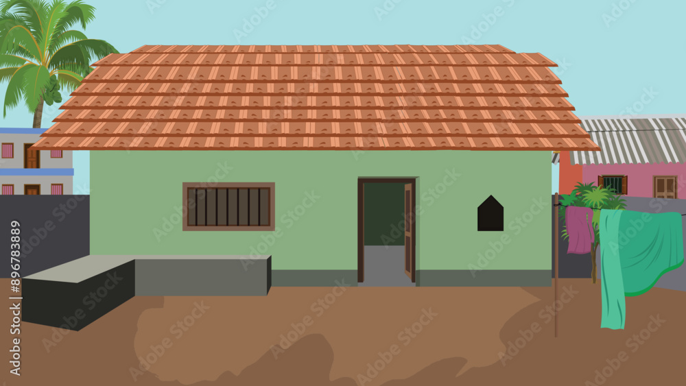 Rural village house yard background for cartoon animation. Indian ...