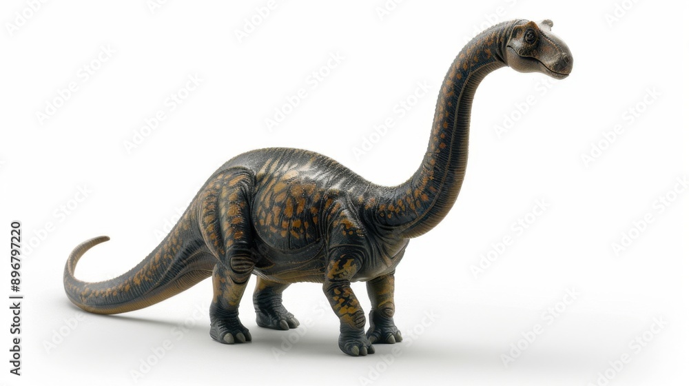 Realistic model of a Brachiosaurus dinosaur on a white background ...