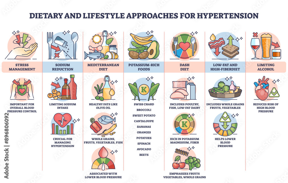 Dietary lifestyle approaches for hypertension treatment outline diagram ...