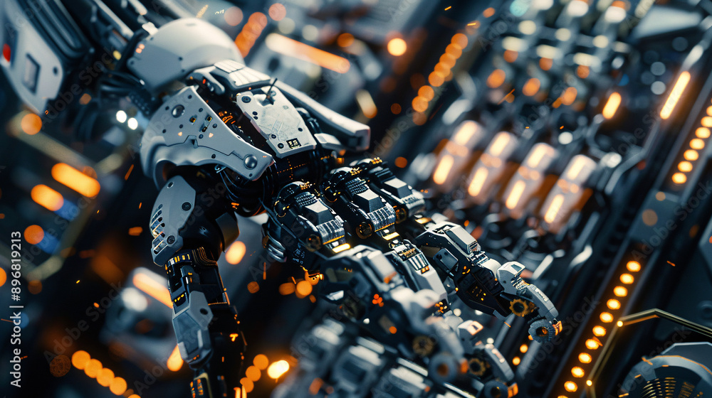 High-resolution image of a robotic arm's control panel and connection ...