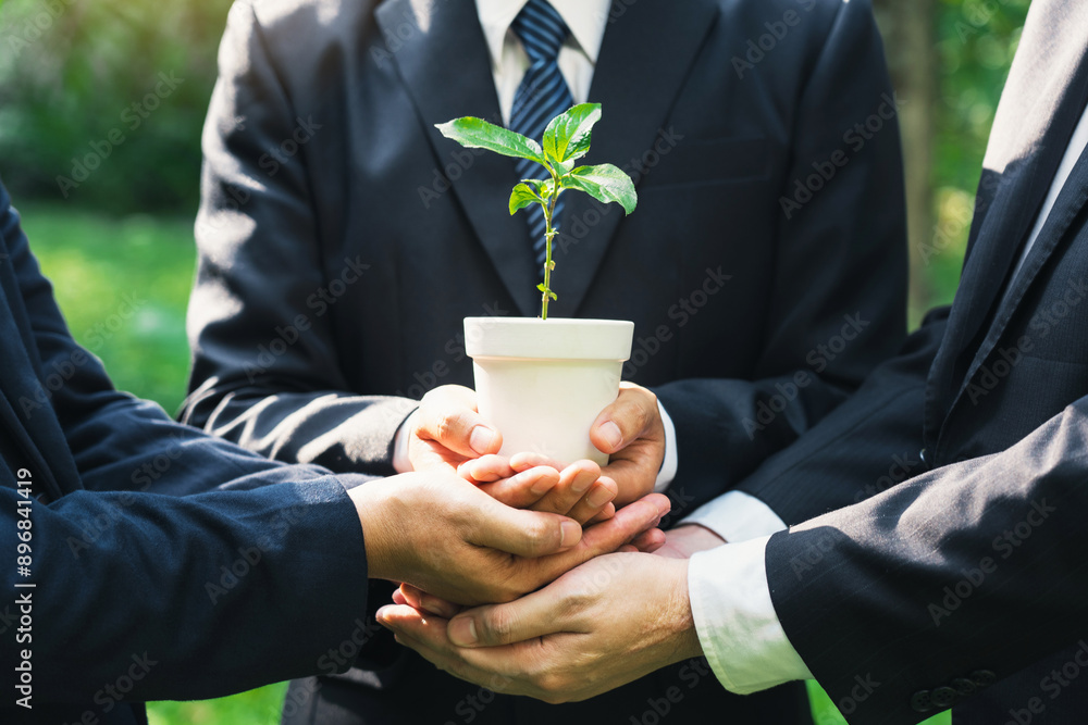 Earth Day Environmental, Business hands holding a plant pot with green ...
