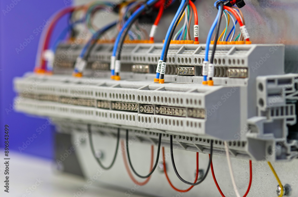 Electrical terminals with connected copper wires with metal tips. Stock ...