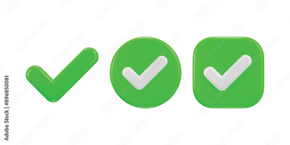 Green check mark icon concept on verification icon set 3d render vector ...