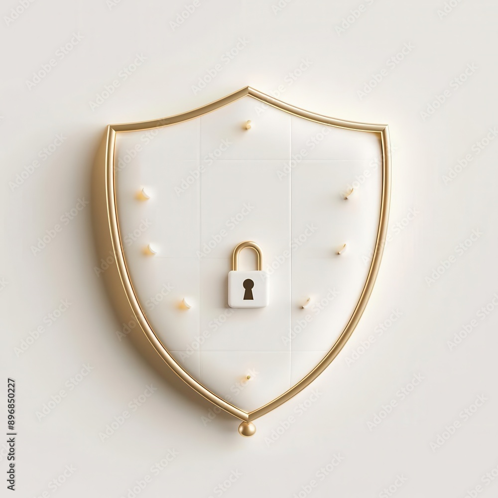 Elegant gold shield design featuring a lock, symbolizing security and ...