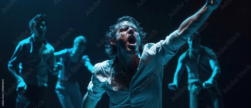 Dramatic tension in a theatrical performance with actors using ...