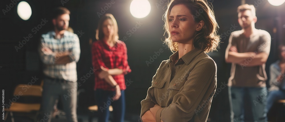 Dramatic tension in a theatrical performance with actors using ...