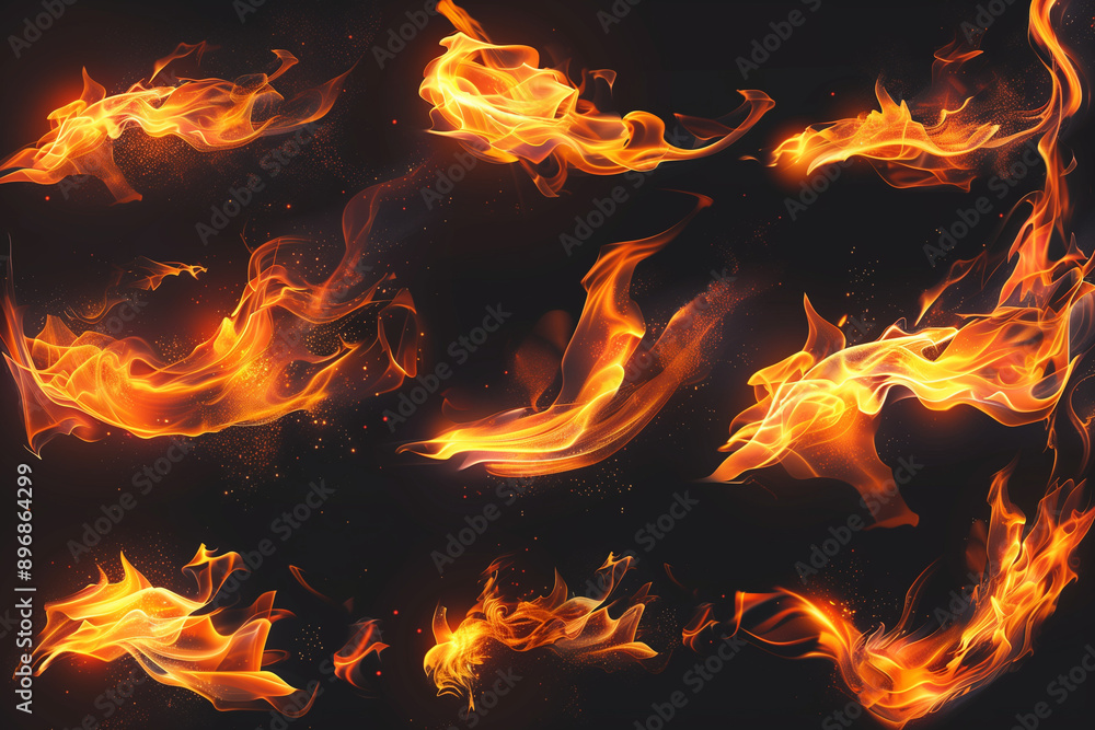 Realistic fire flame effect ‍set transparent background. Fire flame png ...