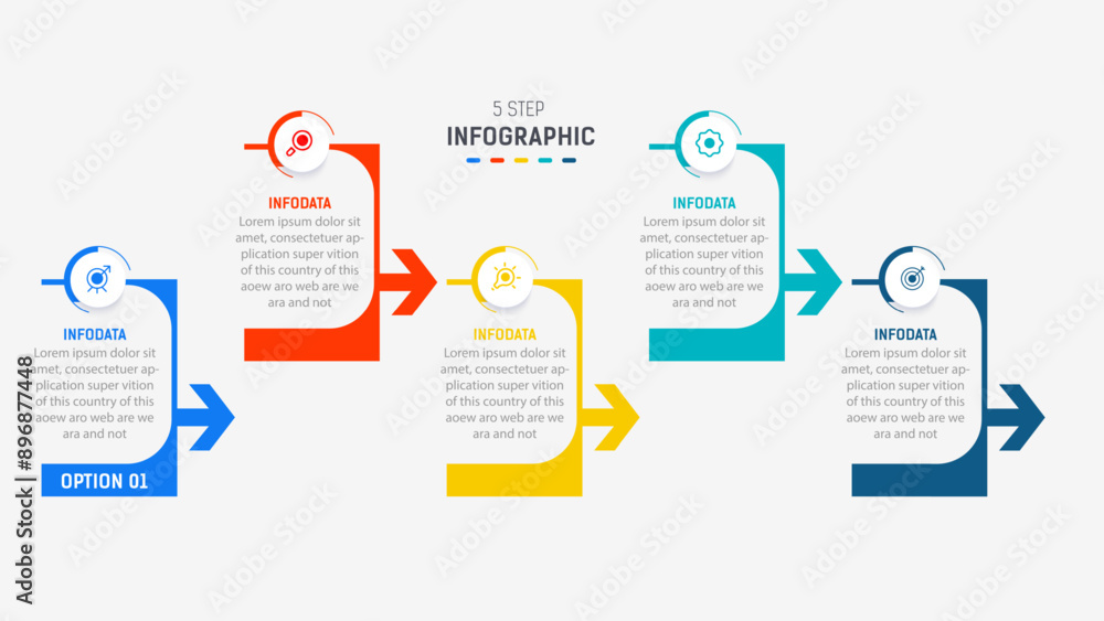 Five Step Infographic design element template for presentation. info ...