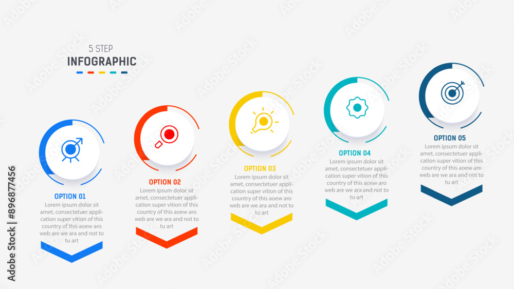 Five Step Infographic design element template for presentation. info ...