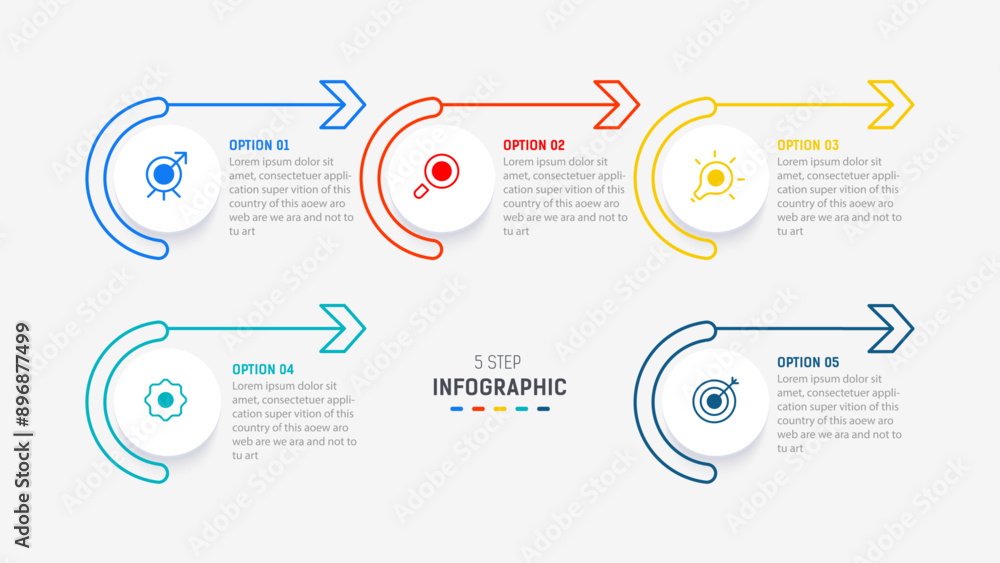 Five Step Infographic design element template for presentation. info ...