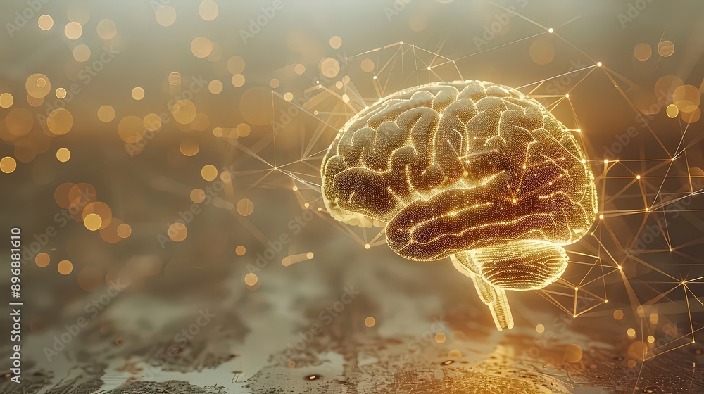visual of a brain with interconnected lines and nodes extending outward ...