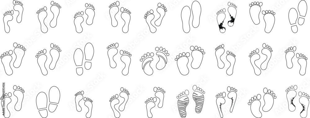 Footprints line art vector illustration, seamless design with barefoot ...